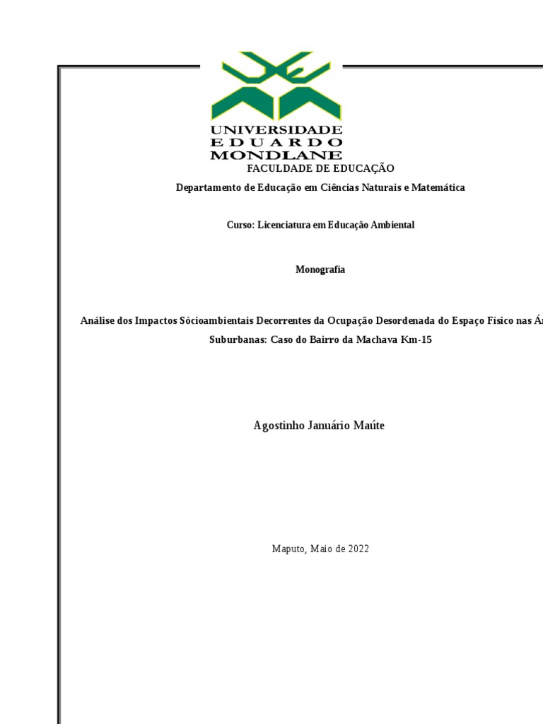 UEM Monografia-2022 - Maúte, Agostinho januário | PDF | Urbanização ...