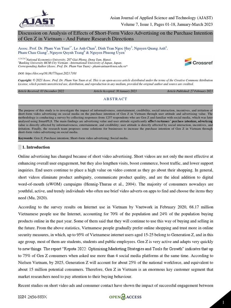 Discussion On Analysis of Effects of Short-Form Video Advertising On ...