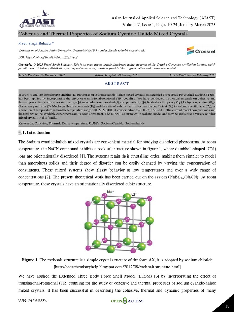 Cohesive and Thermal Properties of Sodium Cyanide-Halide Mixed Crystals ...