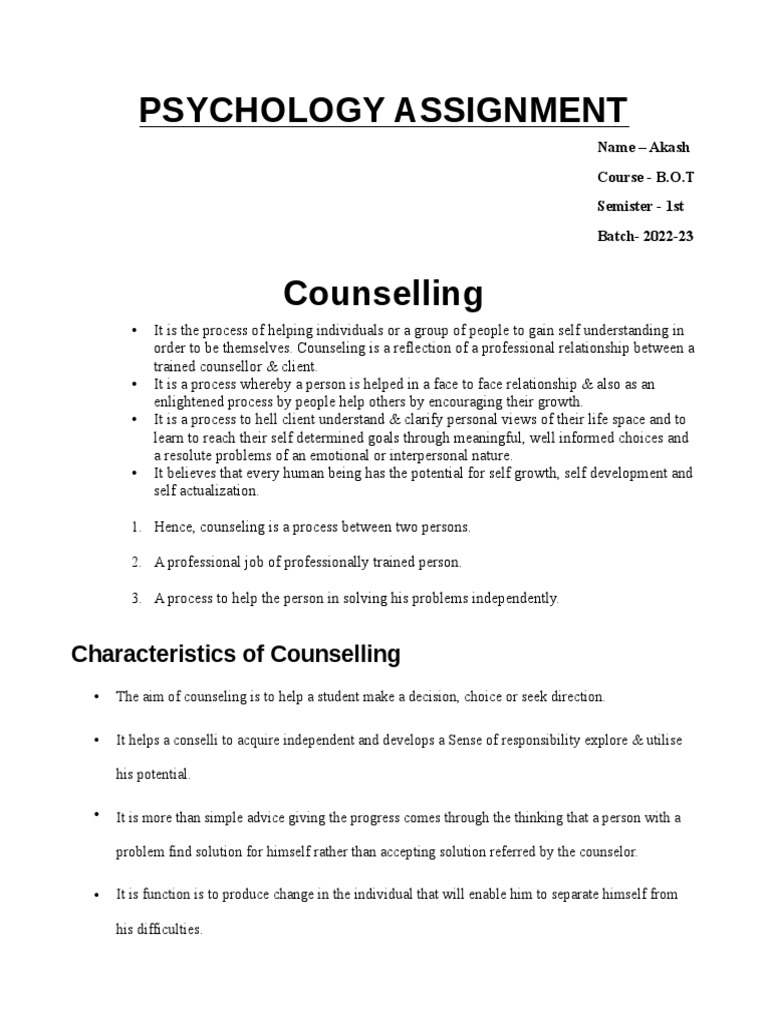 Psychology Assignment by Akash | PDF | Psychotherapy | Counseling ...