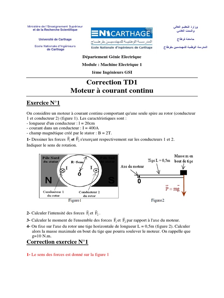 TD1 Moteur CC-corrigé - Info | PDF | Puissance (physique) | Inducteur