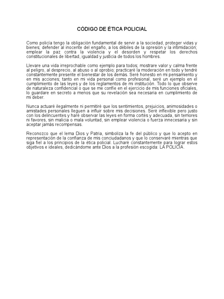 Codigo Etica Policia Nacional Pdf