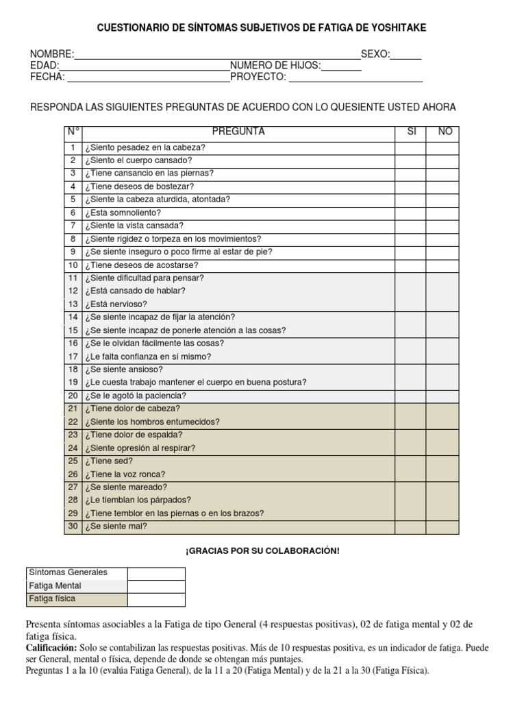 Análisis de los síntomas subjetivos de fatiga mediante el cuestionario ...