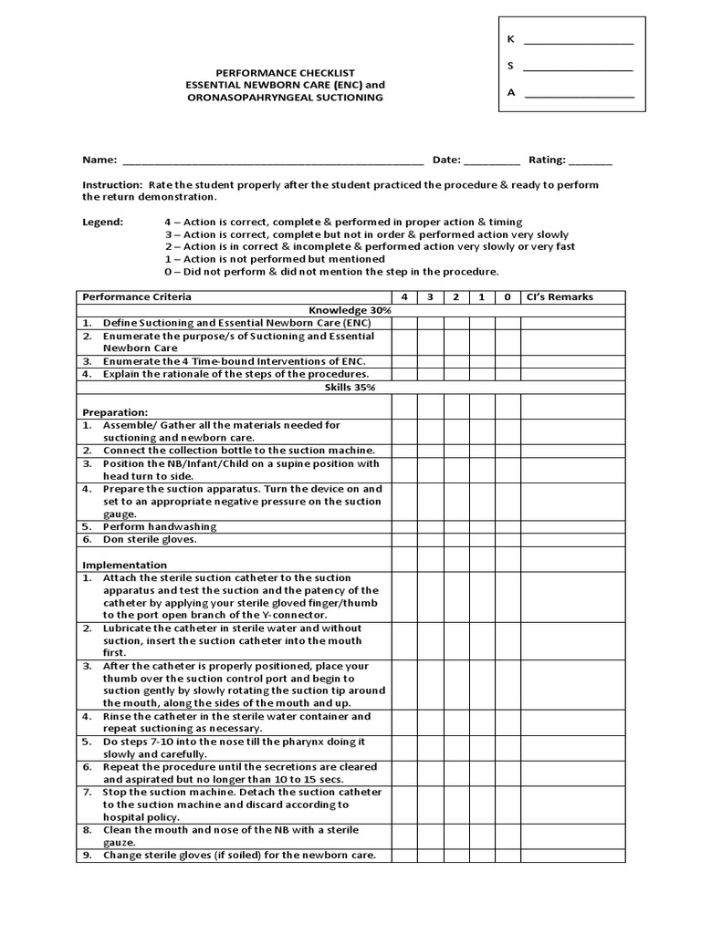 Enc and Suctioning Checklist MCN | PDF | Clinical Medicine | Medical ...