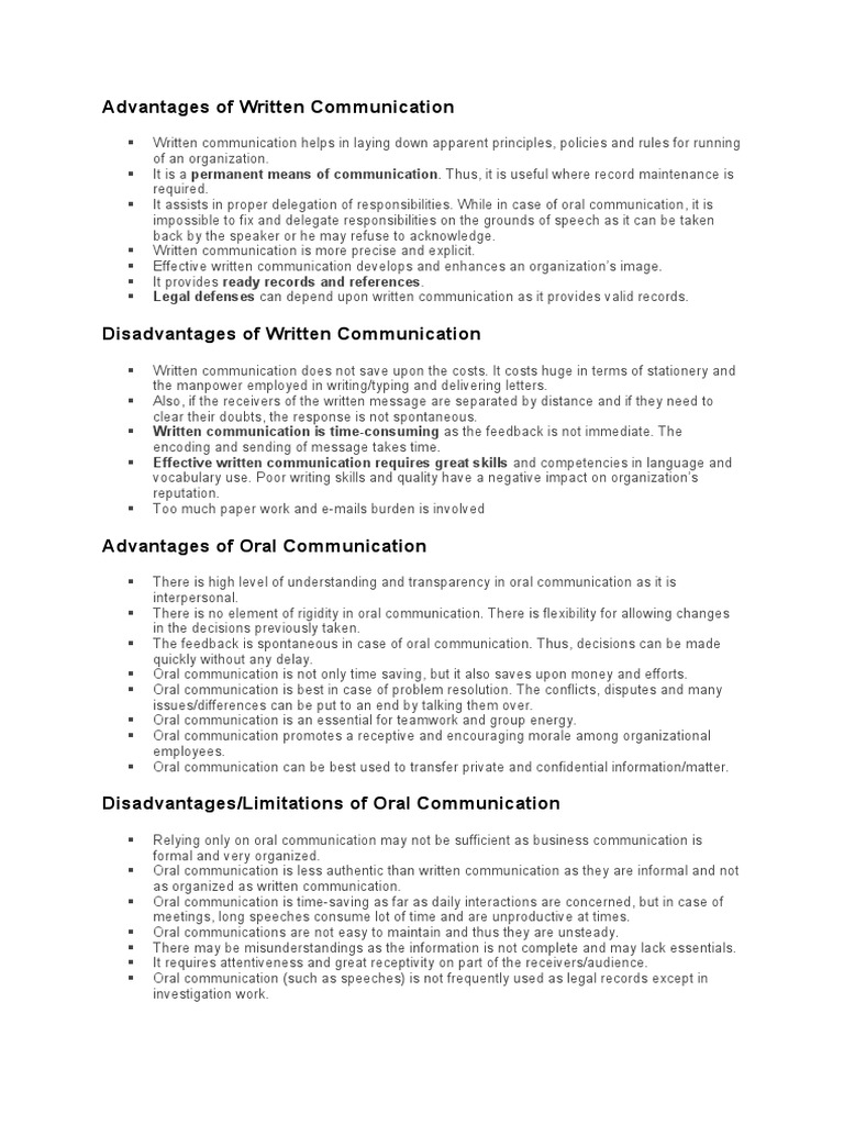 Advantages of Written Communication | PDF | Communication | Conversation