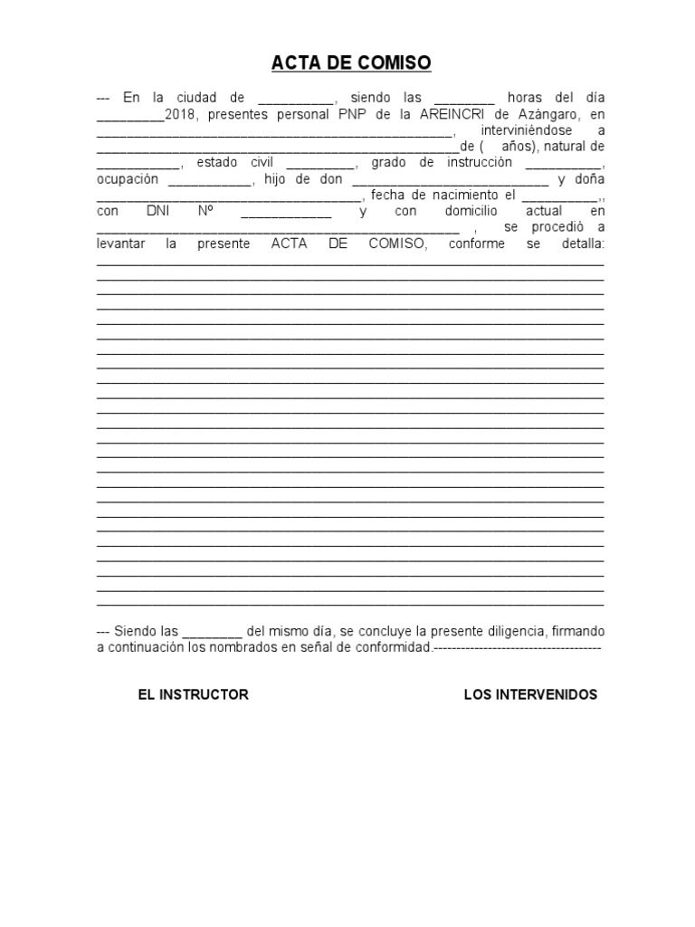 Acta de comiso PNP Azángaro 2018 | PDF