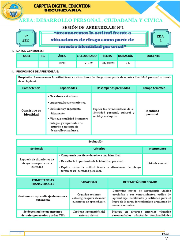 2° Sesión de Aprendizaje Sesión1-Sem.1-Exp.1 - DPCC | Descargar gratis PDF | Aprendizaje ...