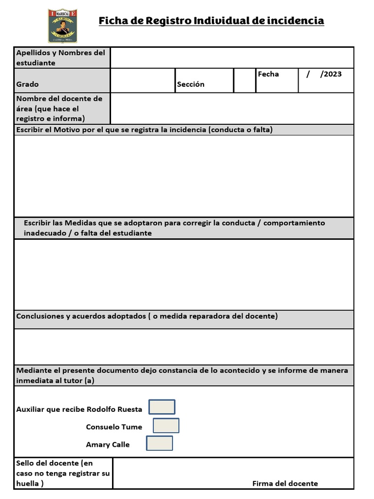 Ficha de Registro de Incidencia Individual | PDF