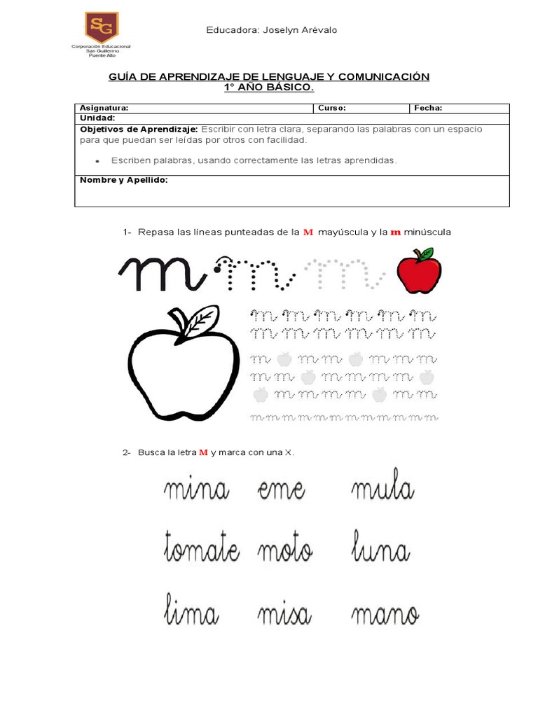 Guia de Trabajo Consonantes M Letra Ligada Ok | PDF | Artes del ...