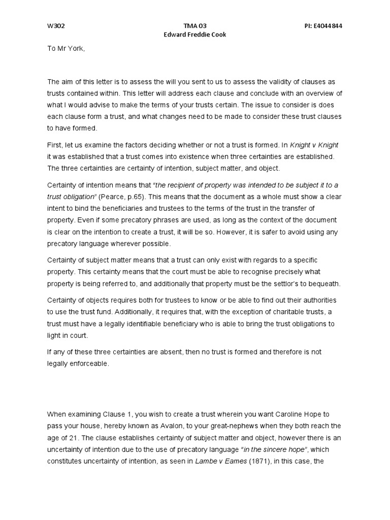 W302 Tma03 | PDF | Trust Law | Inheritance