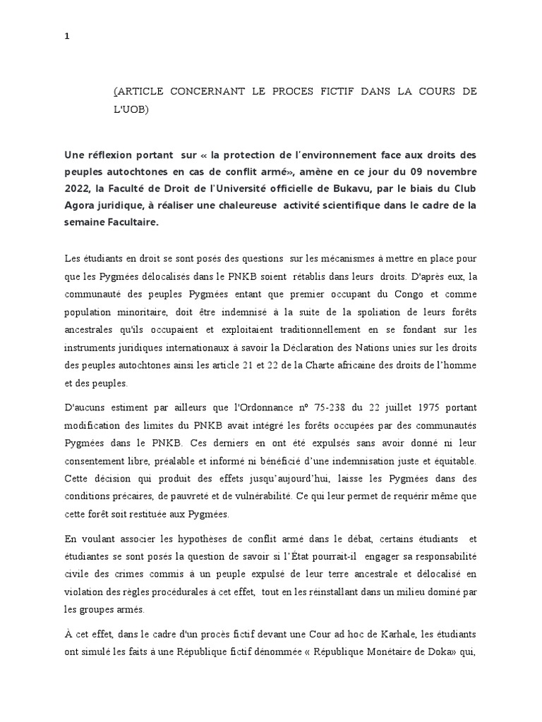 Procès fictif sur droits des Pygmées | PDF | Justice | Crime et violence
