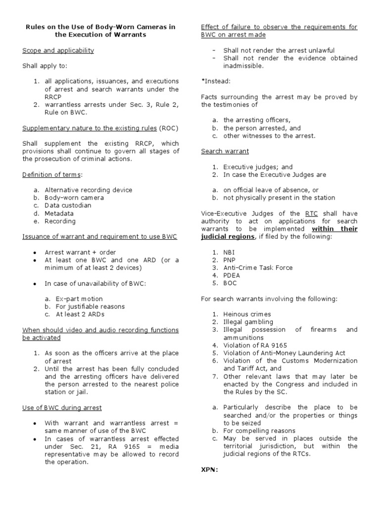 Rules On The Use of Body-Worn Cameras in The Execution of Warrants ...