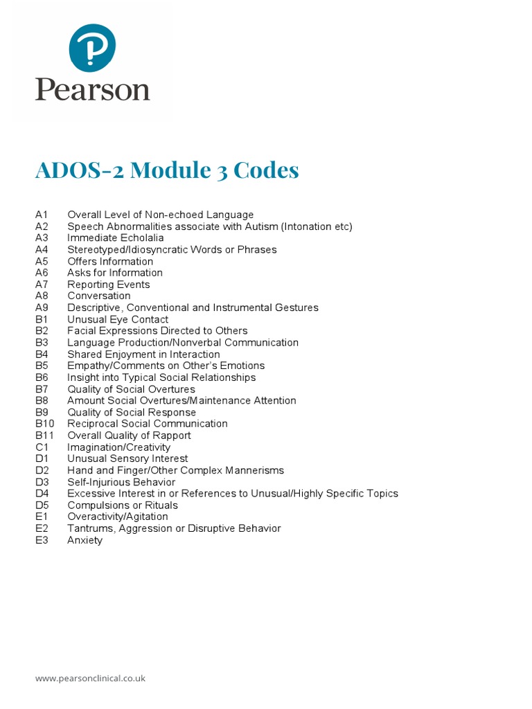Ados-2 Module 3 Codes | PDF | Career & Growth | Wellness