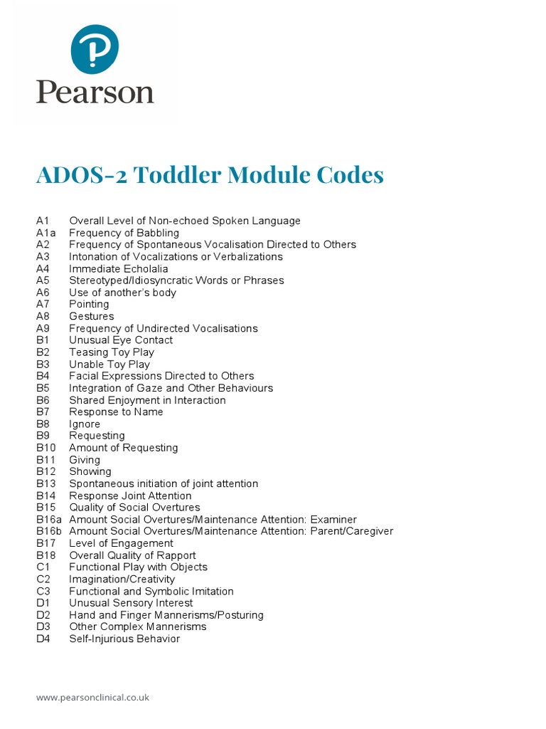 Ados-2 Toddler Codes | PDF