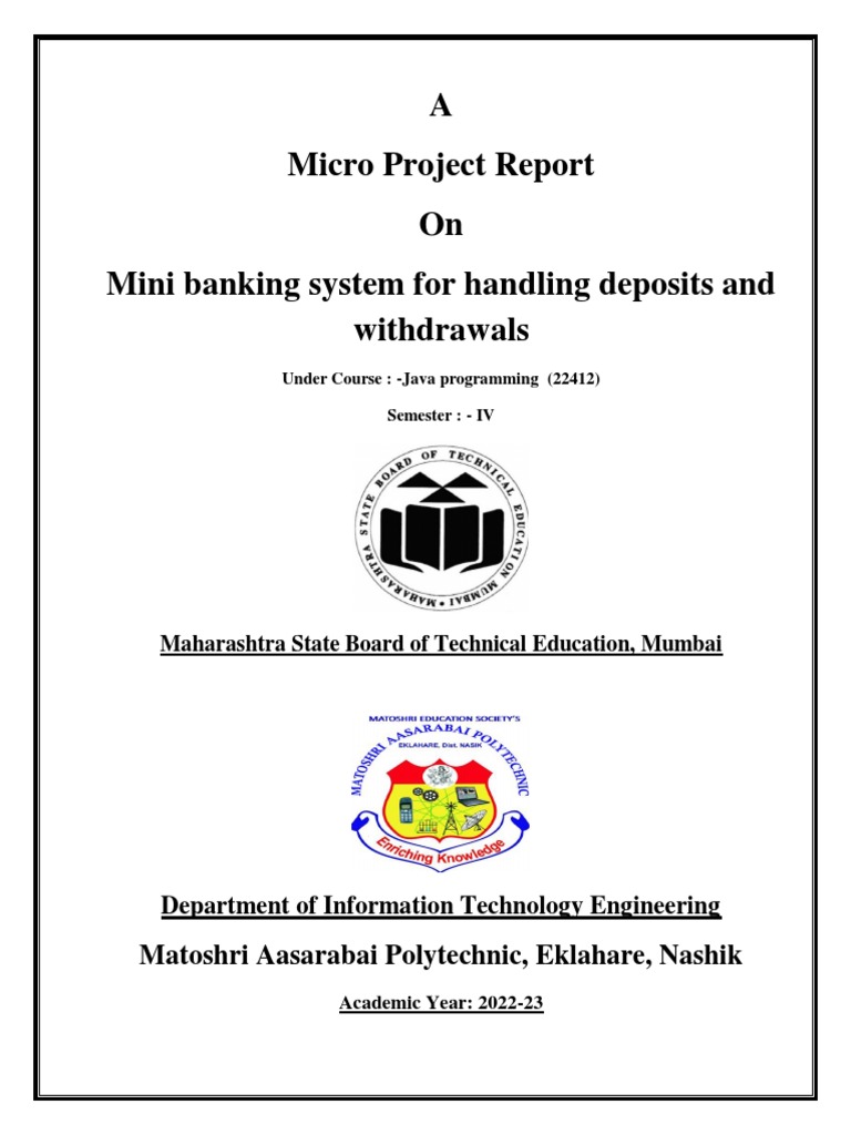 Mini Banking System Project Report | PDF | Online Banking | Banks & Banking
