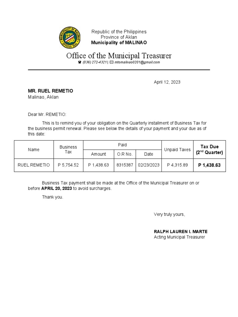 Business Tax Payment Reminder | PDF | Payments | Business