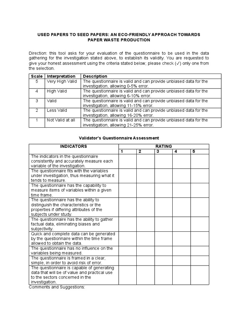 Validation Sheet | PDF | Questionnaire | Bias