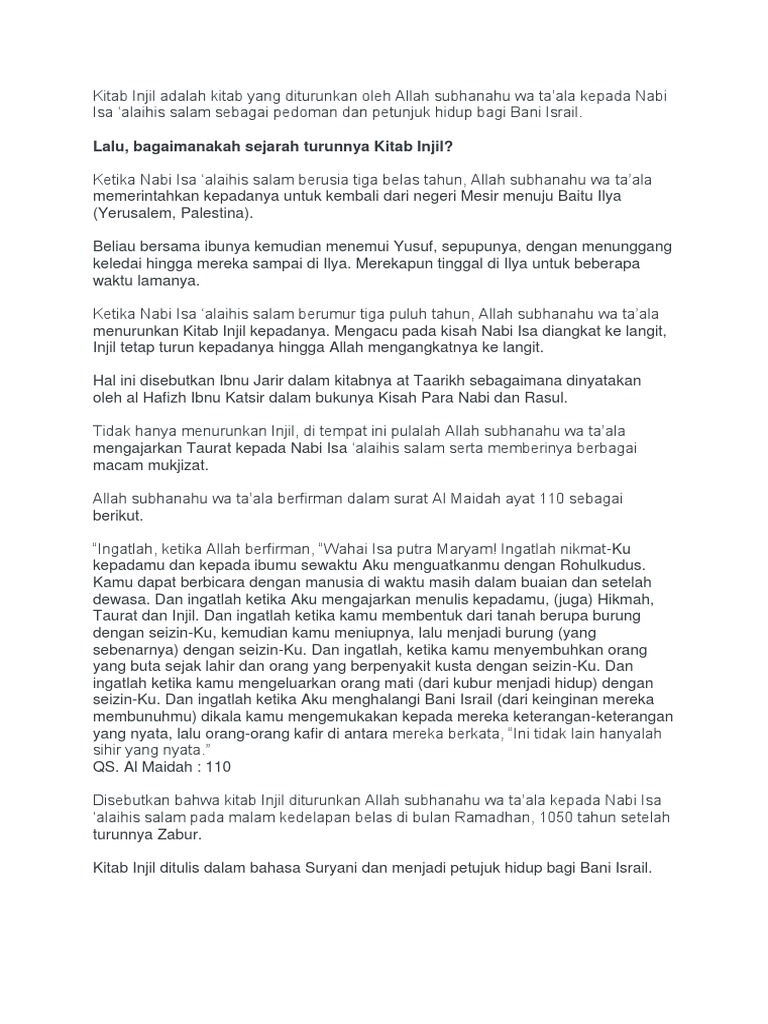 Presentasi Kitab Injil (Tugas Agama Islam Kelas 8) Baru Lagi | PDF