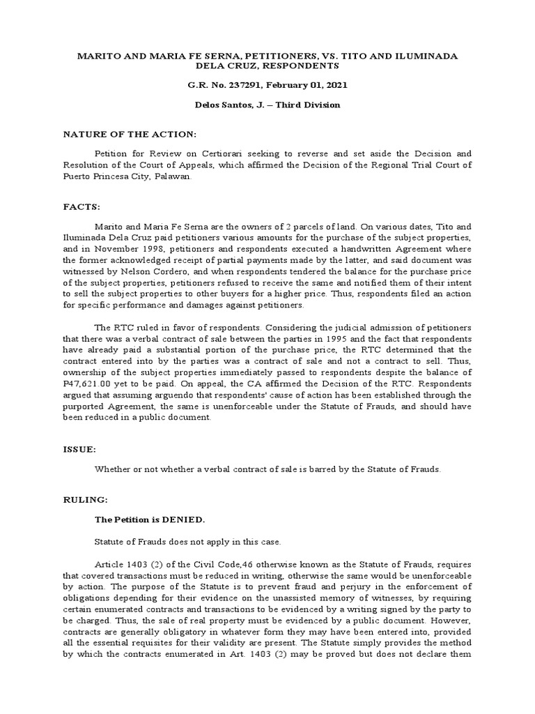 Serna v. Dela Cruz | PDF | Private Law | Common Law