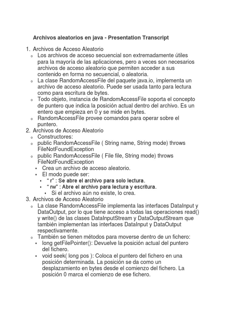 Archivos Aleatorios en Java | PDF