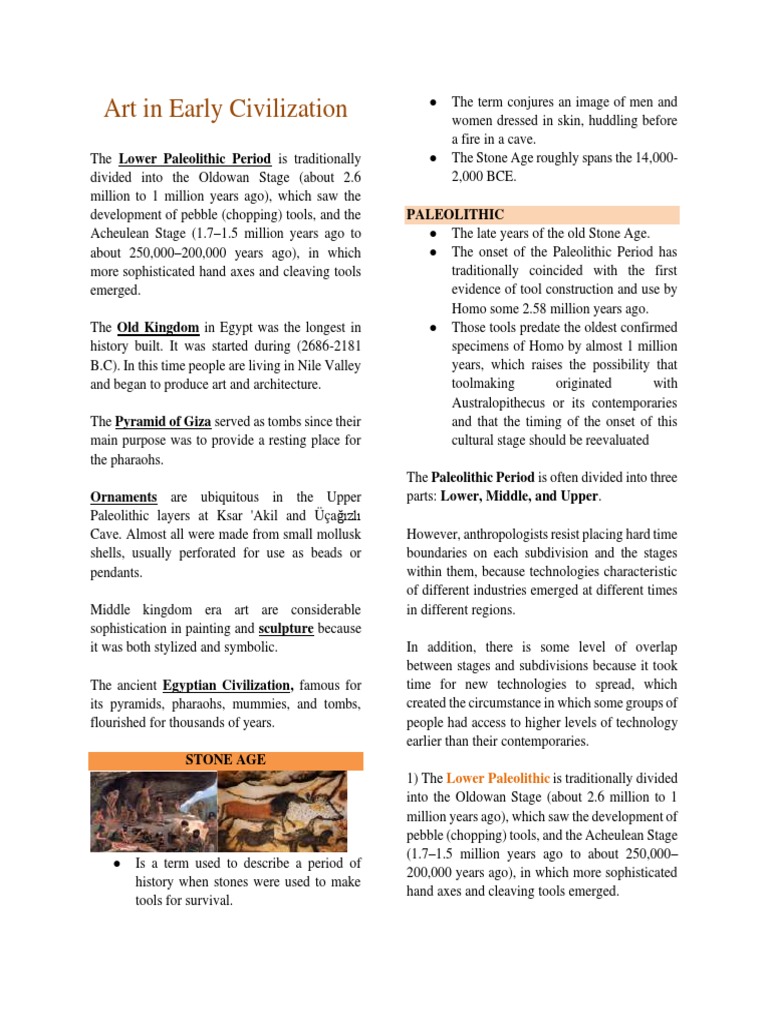 ARTA111 - Art in Early Civilization | PDF | Ancient Egypt | Paleolithic