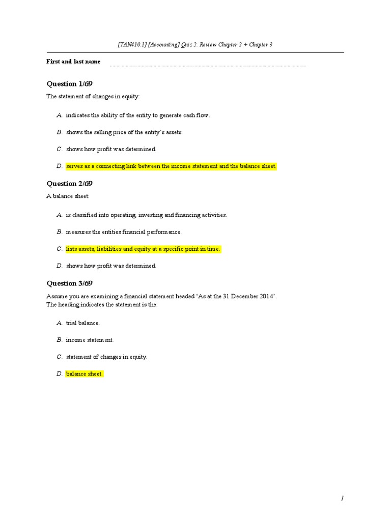 (TAN410) (Accounting) Quiz 2. Review Chapter 2 + Chapter 3 - Questions ... (TAN410) (Accounting) Quiz 2. Review Chapter 2 + Chapter 3 - Questions ...