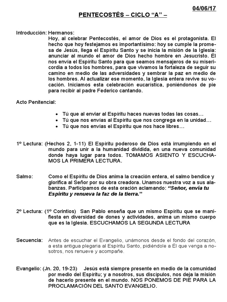 Guión Misa Pentecostes | PDF | Misa (liturgia) | eucaristía