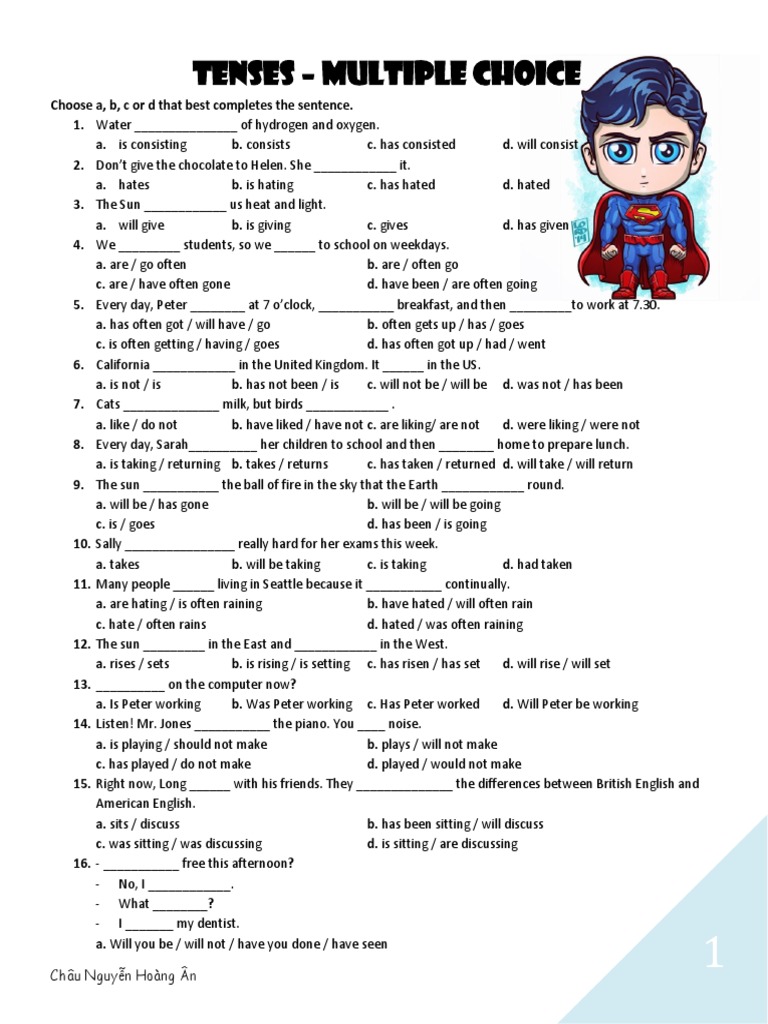 Tenses Multiple Choice Practice Test | PDF