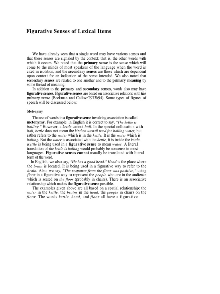 Figurative Senses of Lexical Items | PDF | Idiom | Translations
