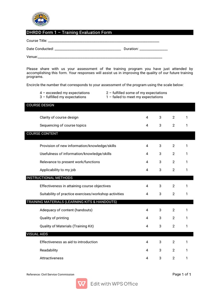 DHRDD Form 1 - Training Evaluation Form | PDF