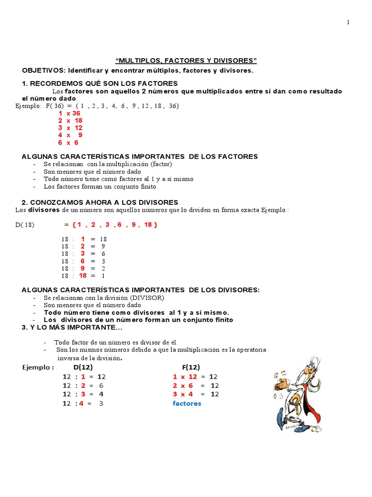 Guia Factores, Divisores y Multiplos Sexto Año | PDF | División ...