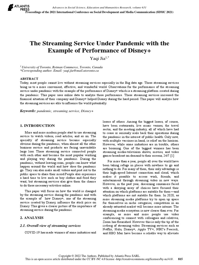 The Streaming Service Under Pandemic With The Example of Performance of ...