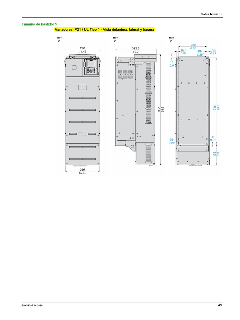 Dimension de VDF Schneider - Atv630d55n4 - Atv630d75n4 | PDF