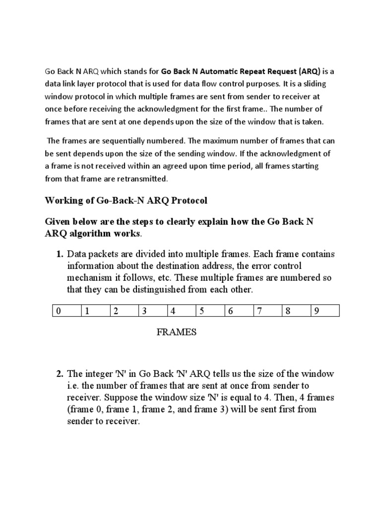 Go Back N ARQ Which Stands For Go Back N Automatic Repeat Request | PDF