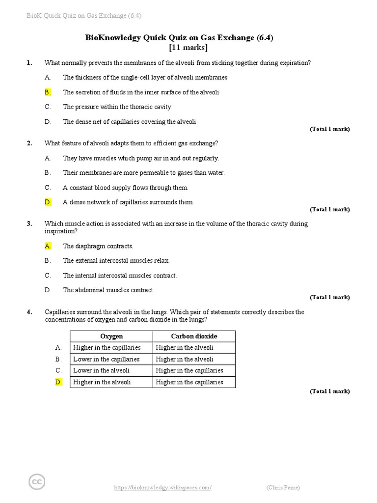 Bio 6.4 Quick Quiz | Download Free PDF | Lung | Capillary