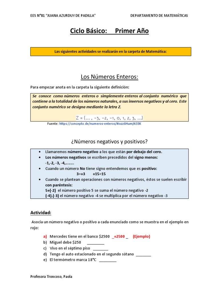 Clase 2 Números Enteros Pdf Entero Números