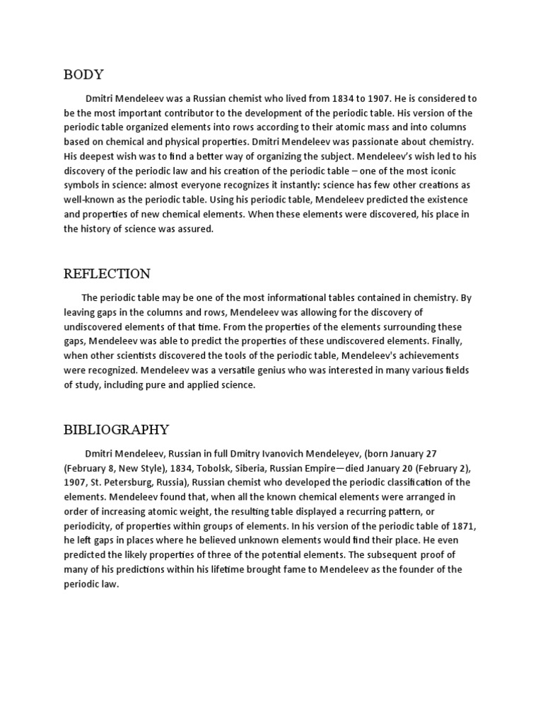 Mendeleev: Pioneer of the Periodic Table | PDF
