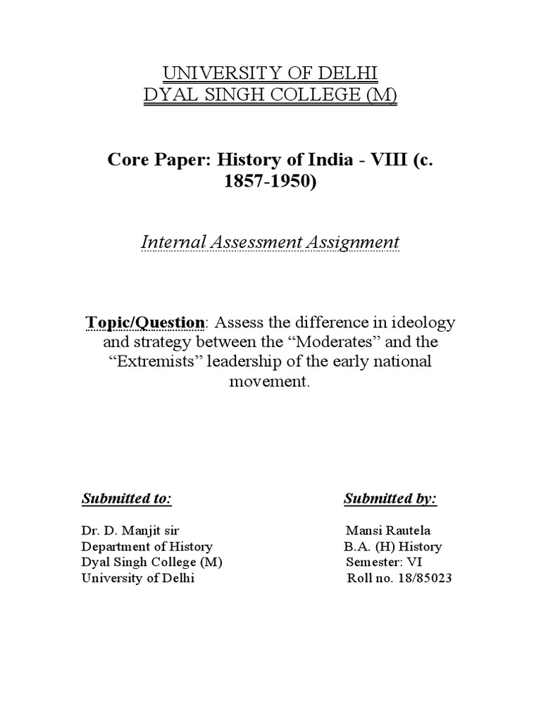 Core Paper: History of India - VIII (C. 1857-1950) : University of ...