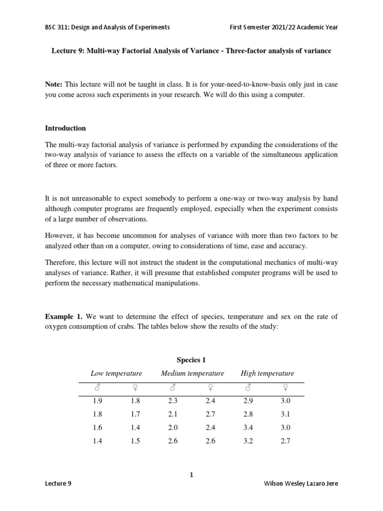 BSC 311: Design and Analysis of Experiments First Semester 2021/22 Academic Year | PDF | P Value ...