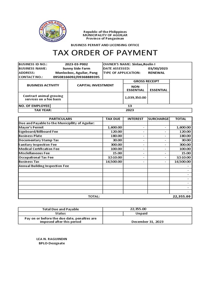 Tax Order of Payment | PDF | Fee | Taxes