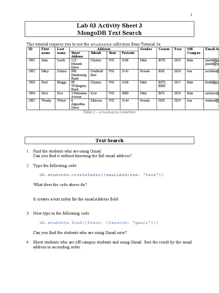 FIT3176 W4 Lab 03 Activity Sheet 3 MongoDB Text search | PDF | Database Index | Gmail