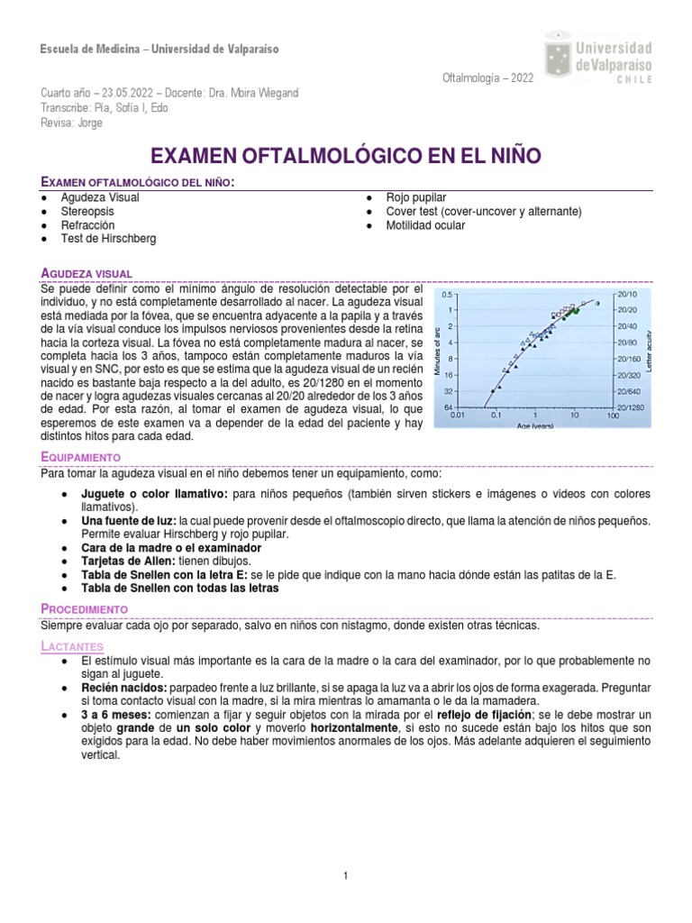 Examen Oftalmológico EN EL Niño | PDF | Ojo humano | Percepción visual