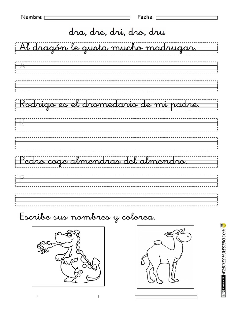 Ejercicios de Caligrafía Dra Dre Dri Dro Dru | PDF