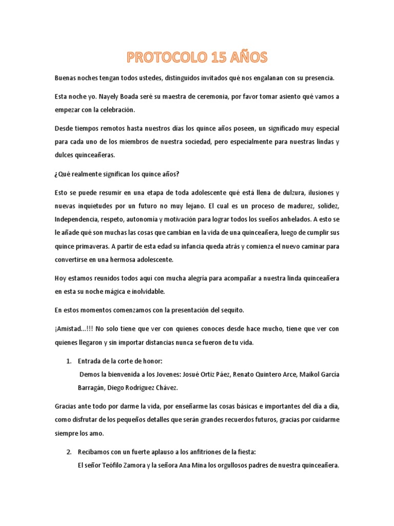 Protocolo para Fiesta de Quince Años | PDF | Ceremonias