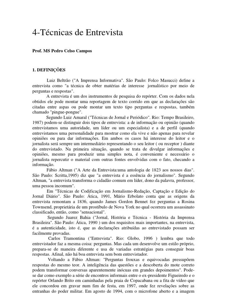 Quatro Técnicas Eficazes para Entrevistas Jornalísticas | PDF ...
