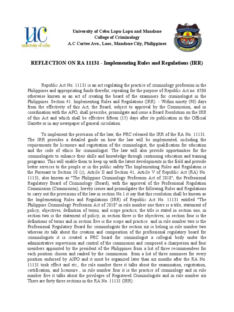 Ra 11131 Irr | PDF | Licensure | Criminology