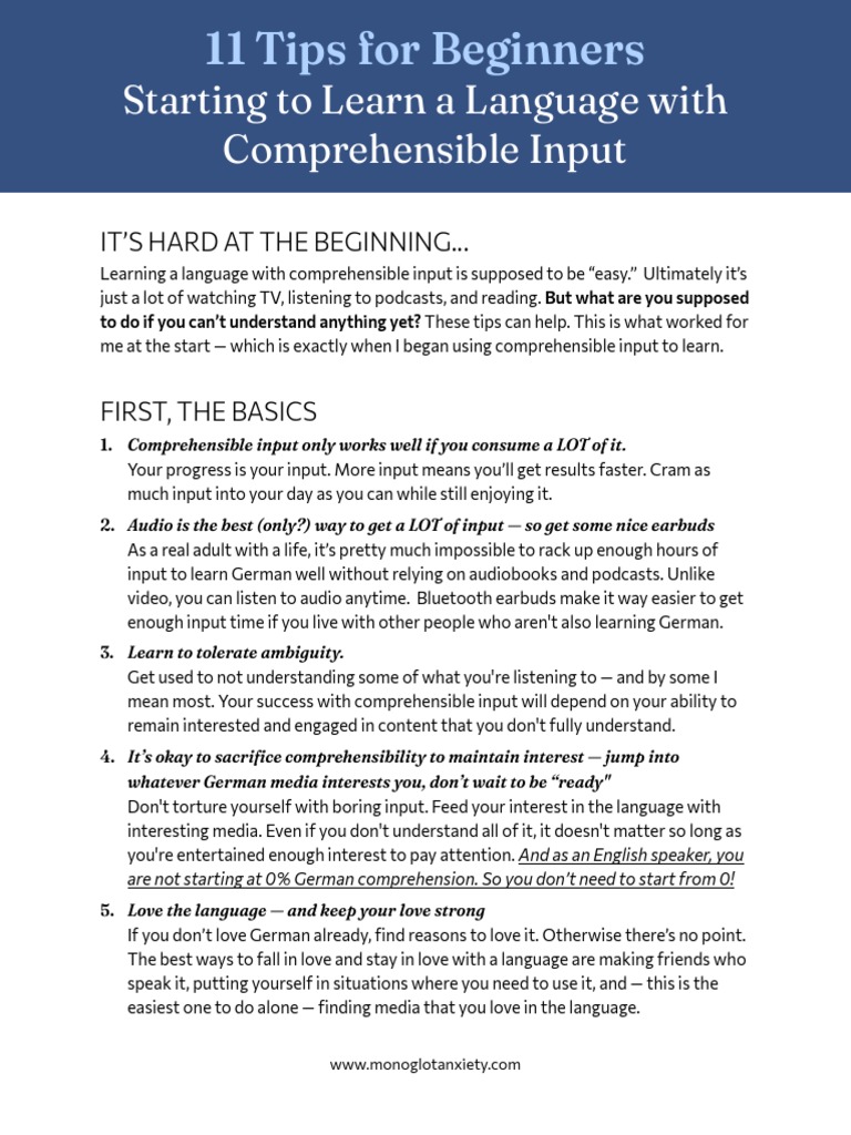 11 Tips For Beginners (Comprehensible Input) | PDF | Communication ...