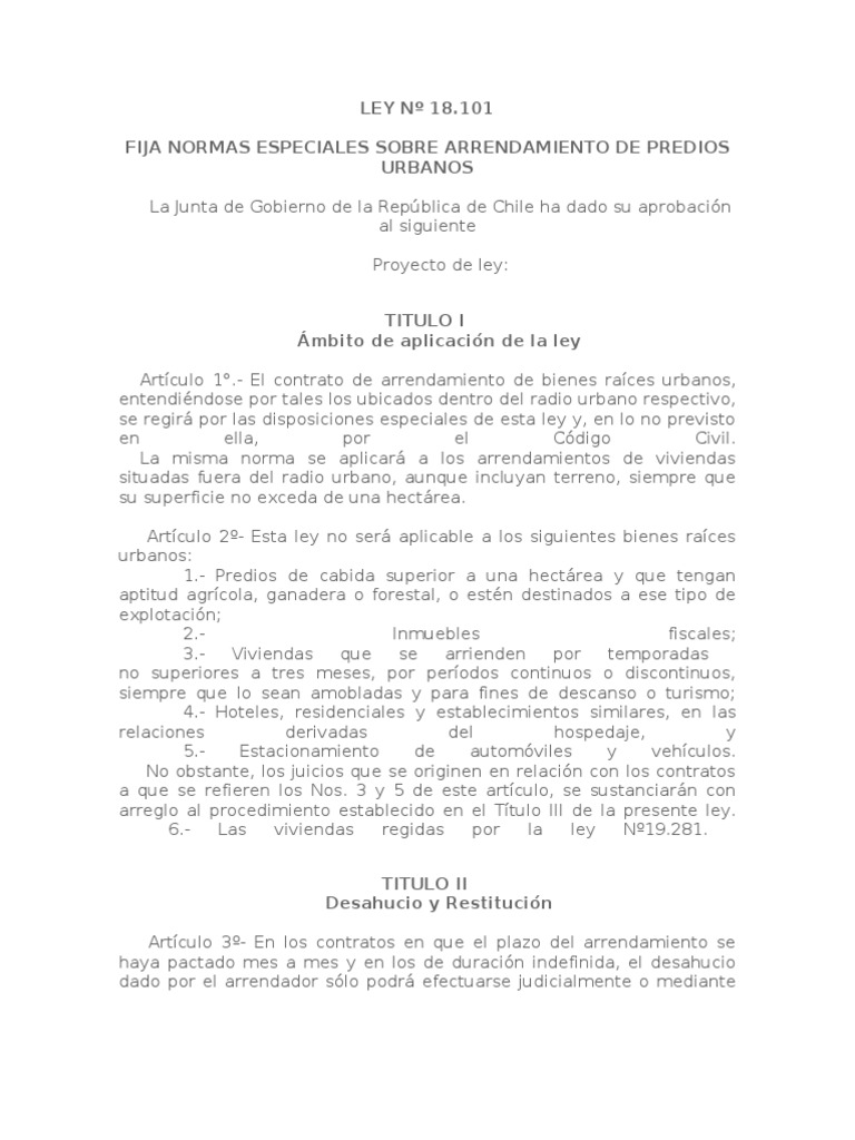 Ley 18.101 de Arrendamiento | PDF | Alquiler | Demanda judicial