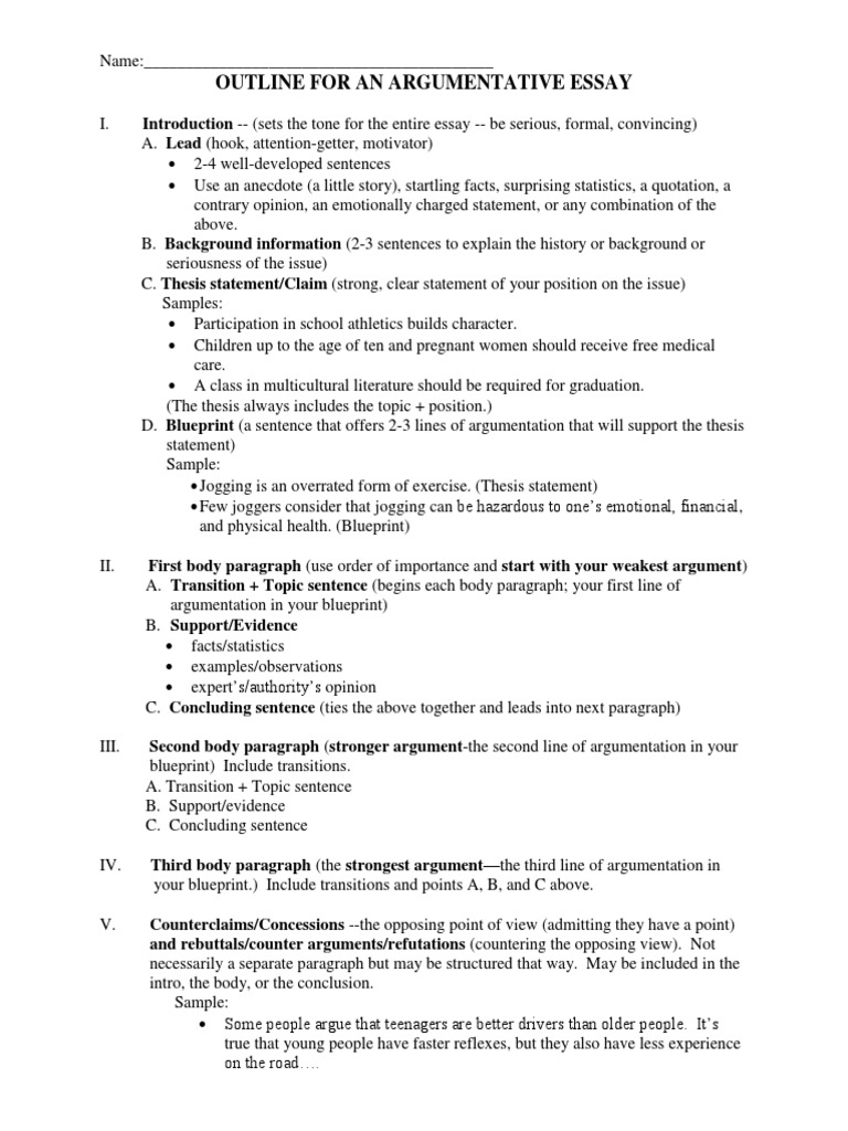 Argumentative Essay Outline | PDF | Essays | Evidence