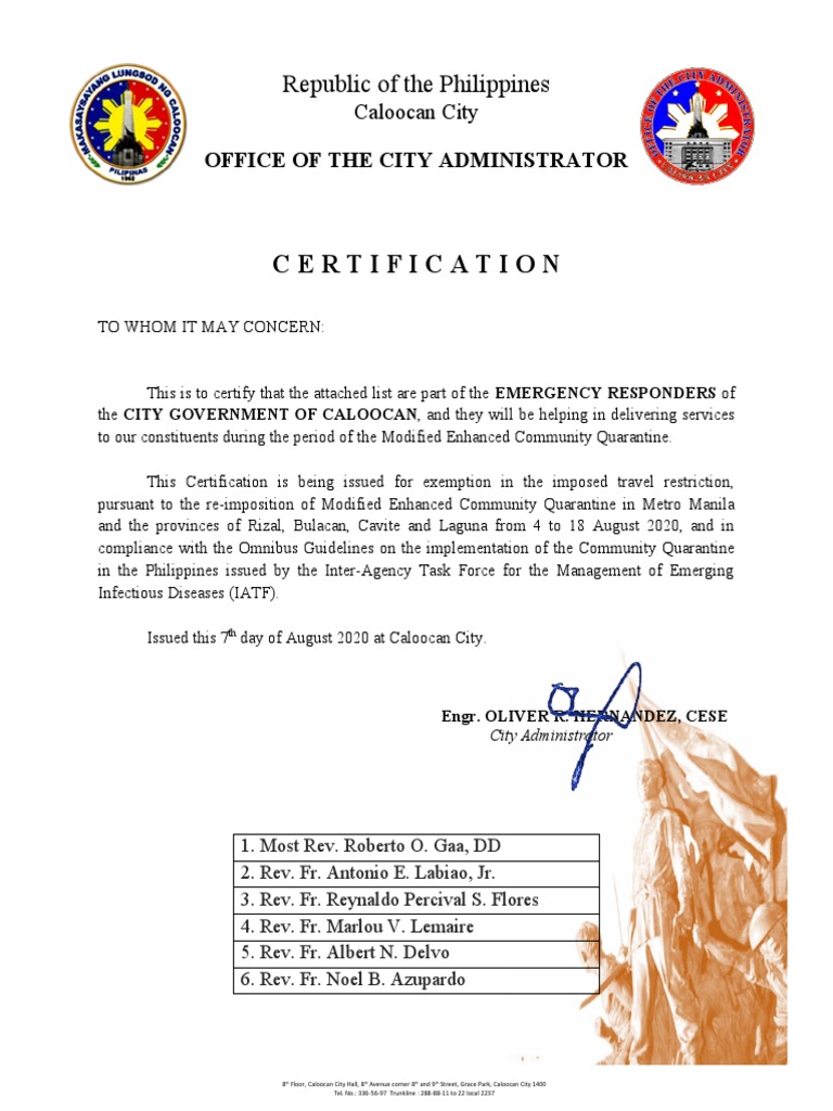 Certification: Republic of The Philippines | PDF | Rodrigo Duterte | Emergency Management